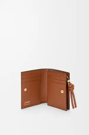 Loewe Knot Compact Wallet In Shiny Nappa Leather Skin - Black/squirrel
