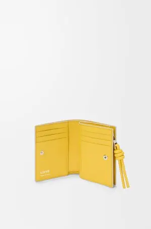 Loewe Knot Compact Wallet In Shiny Nappa Leather Skin Shell Grey/dandelion