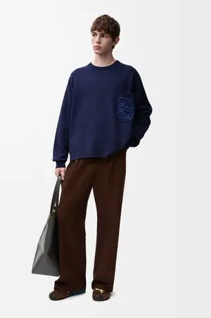 Loewe Anagram Pocket Cotton-blend Sweater - Navy Blue