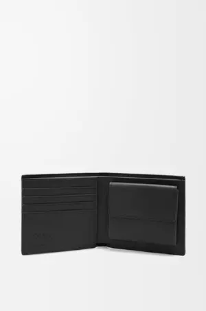 Loewe Bifold Coin Wallet In Textured Classic Leather Skin - Black