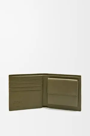 Loewe Bifold Coin Wallet In Textured Classic Leather Skin - Dark Khaki