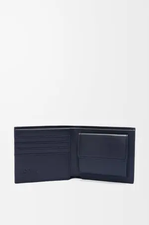 Loewe Bifold Coin Wallet In Textured Classic Leather Skin - Deep Navy