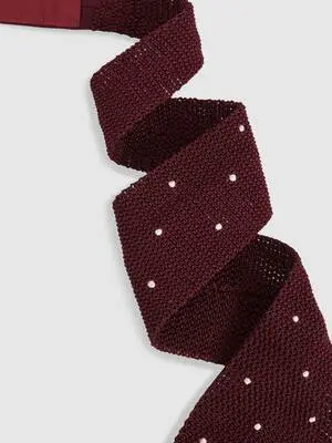 REISS Punto Spot Knitted Silk Tie - Burgundy