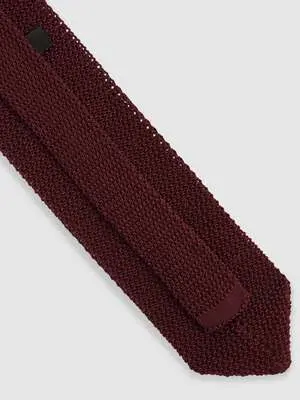 REISS Punto Spot Knitted Silk Tie - Burgundy