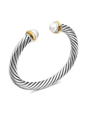 David Yurman 14kt Yellow Gold And Sterling Cable Bracelet - Silver