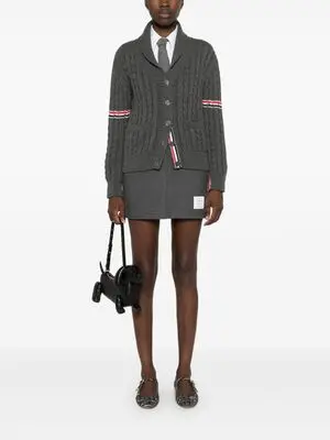Thom Browne Rwb-stripe Cable-knit Cardigan - Grey