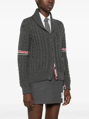 Thom Browne Rwb-stripe Cable-knit Cardigan - Grey