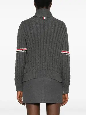 Thom Browne Rwb-stripe Cable-knit Cardigan - Grey