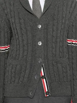 Thom Browne Rwb-stripe Cable-knit Cardigan - Grey