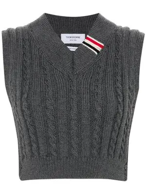 Thom Browne Rwb-stripe Cable-knit Vest - Grey