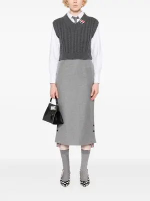Thom Browne Rwb-stripe Cable-knit Vest - Grey