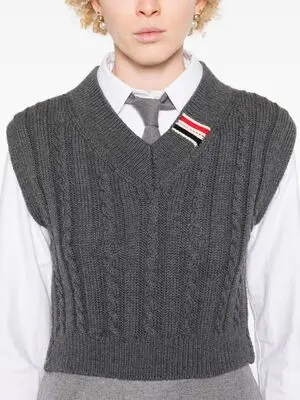 Thom Browne Rwb-stripe Cable-knit Vest - Grey