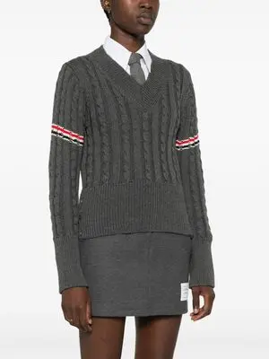Thom Browne Classic Wool V-neck Cable Pullover