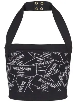 Balmain Label-motif Halterneck Top