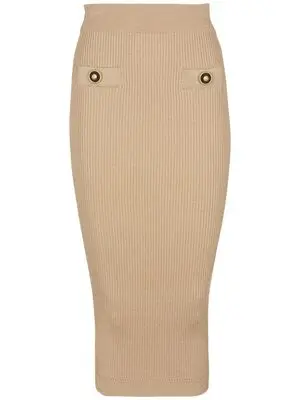 Balmain Ribbed Straight Hem Skirt - Neutrals