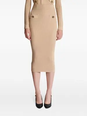 Balmain Ribbed Straight Hem Skirt - Neutrals