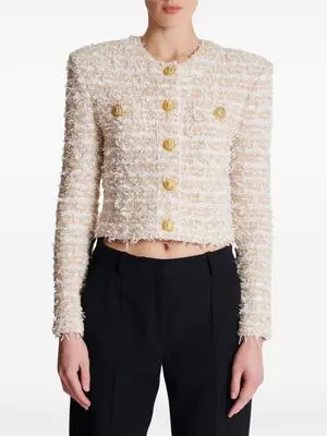 Balmain Cropped Tweed Jacket - Neutrals