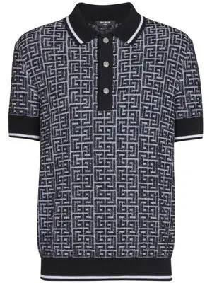 Balmain Labyrinth Knitted Polo Shirt - Black