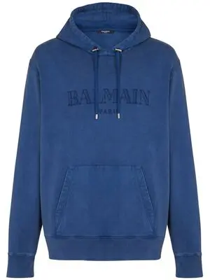 Balmain Embroidered Logo Hoodie - Blue