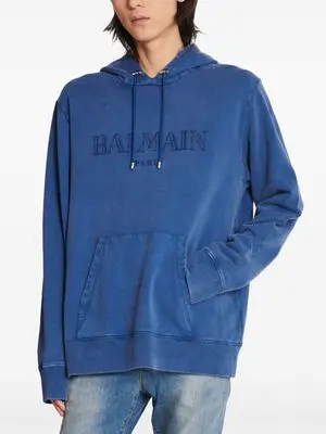 Balmain Embroidered Logo Hoodie - Blue