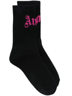 Palm Angels Intarsia-logo Socks - Black