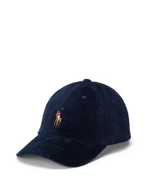 Polo Ralph Lauren Corduroy Ball Cap Hat Midnight Size Cotton, Elastane, Cow Leather - Blue