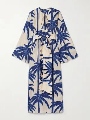 Johanna Ortiz Sotaviento Belted Printed Cotton-voile Midi Dress - Blue