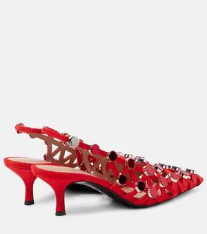 Attico Embellished Leather Slingback Pumps - Red