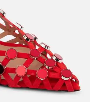 Attico Embellished Leather Slingback Pumps - Red