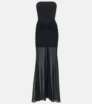 David Koma Tulle-trimmed Ruched Bustier Gown