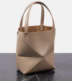 Loewe Puzzle Fold Mini Leather Tote Bag - Beige