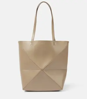 Loewe Puzzle Fold Medium Leather Tote Bag - Beige