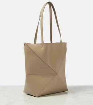 Loewe Puzzle Fold Medium Leather Tote Bag - Beige