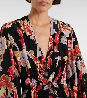 La DoubleJ Printed Shirred Silk Maxi Dress