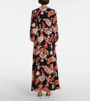 La DoubleJ Printed Shirred Silk Maxi Dress
