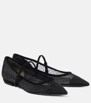 Tory Burch Suede-trimmed Mesh Mary Jane Flats