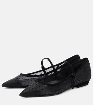 Tory Burch Suede-trimmed Mesh Mary Jane Flats