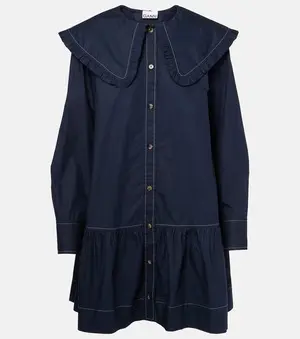 GANNI Cotton Buttoned Shirt Dress - Blue