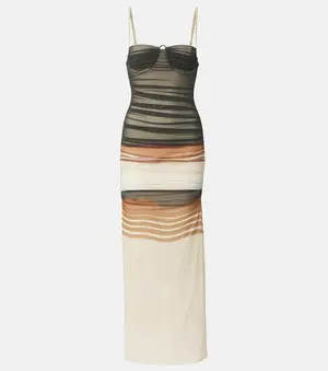 SIR. Breeze Striped Mesh Midi Dress