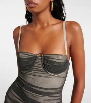 SIR. Breeze Striped Mesh Midi Dress