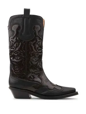 GANNI Western-style Embroidered Boots - Brown