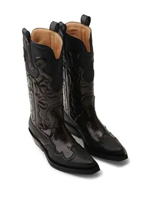 GANNI Western-style Embroidered Boots - Brown