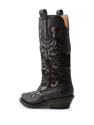 GANNI Western-style Embroidered Boots - Brown