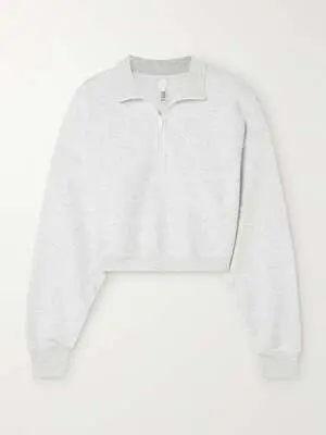 SKIMS Cropped Cotton-blend Jersey Half-zip Sweater