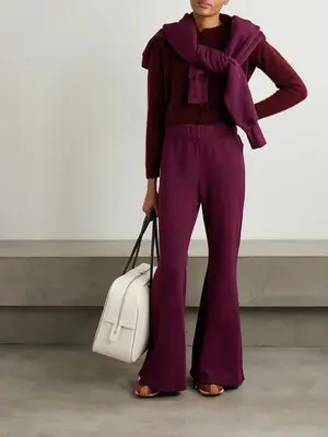 LES TIEN Cotton-jersey Flared Track Pants - Burgundy
