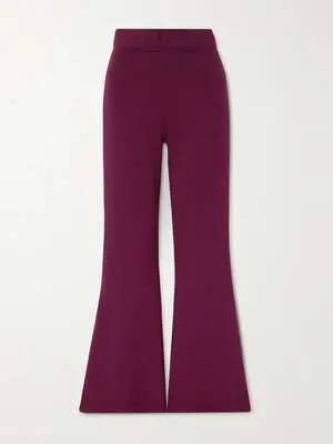 LES TIEN Cotton-jersey Flared Track Pants - Burgundy