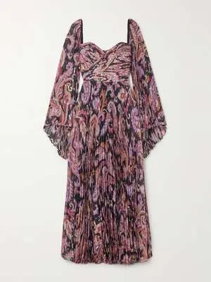Etro Printed Metallic Plissé Gown