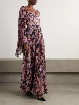 Etro Printed Metallic Plissé Gown