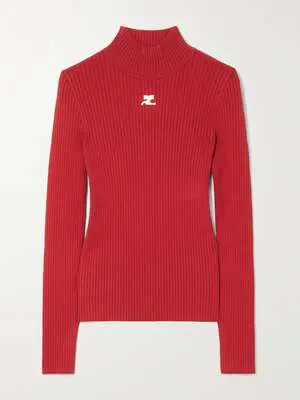 COURREGES Embroidered Ribbed-knit Sweater
