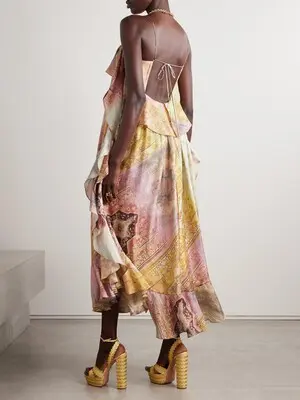 Zimmermann Tallow Ruffled Printed Silk Maxi Dress